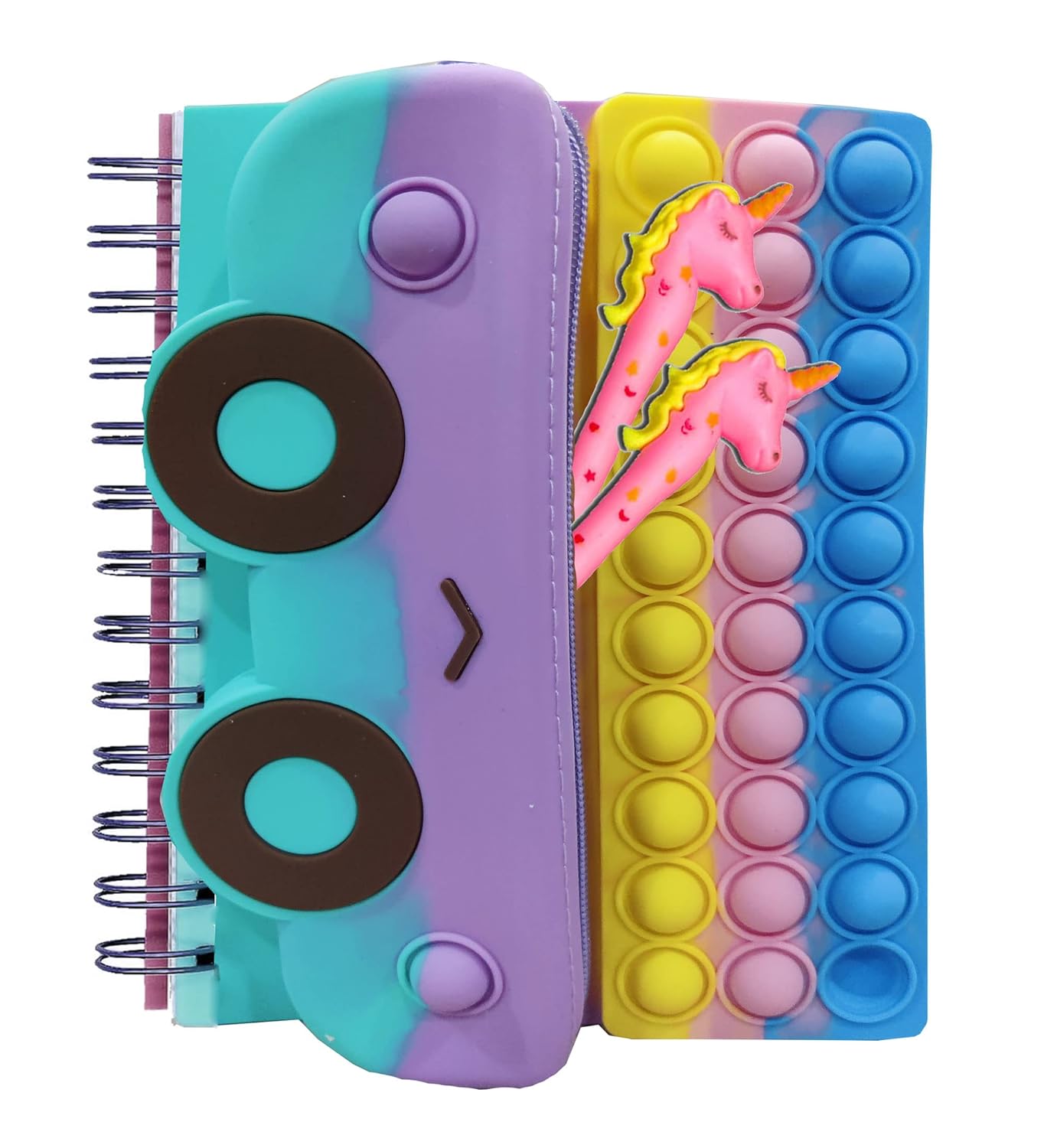KOBBET® Pop It Diary Spiral Notebook with Attached Pop It Fidget Zipper ...