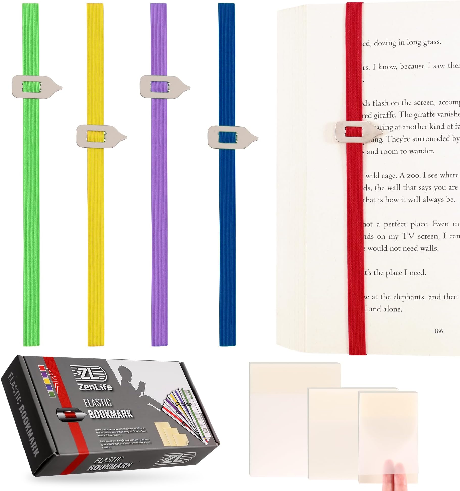 Amazon.com: 5 Sets Elastic Bookmarks & 3 Sets Transparent Sticky Notes ...