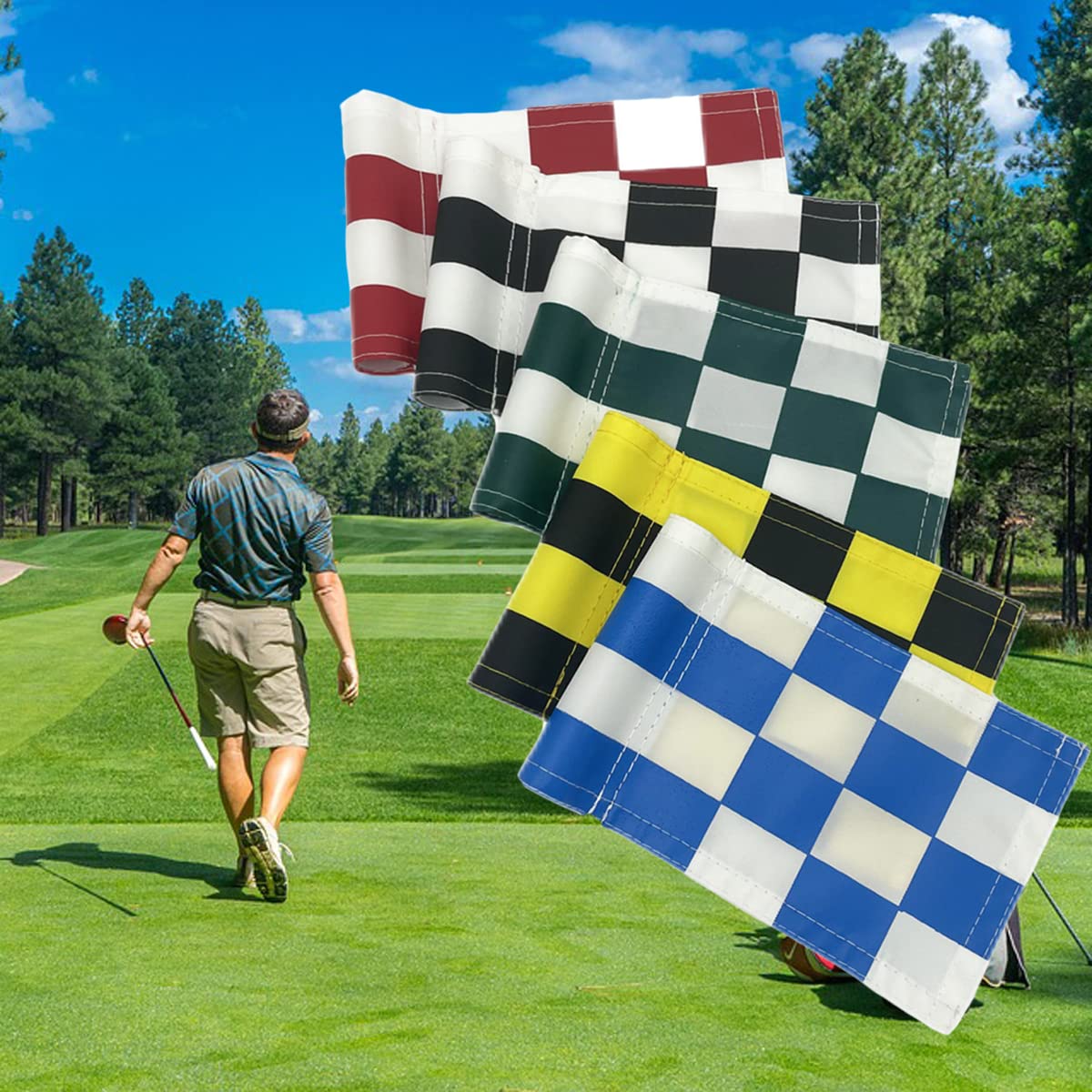 Bandera De Golf A Cuadros Verdes Bandera De Golf De 2 Secciones, Poste