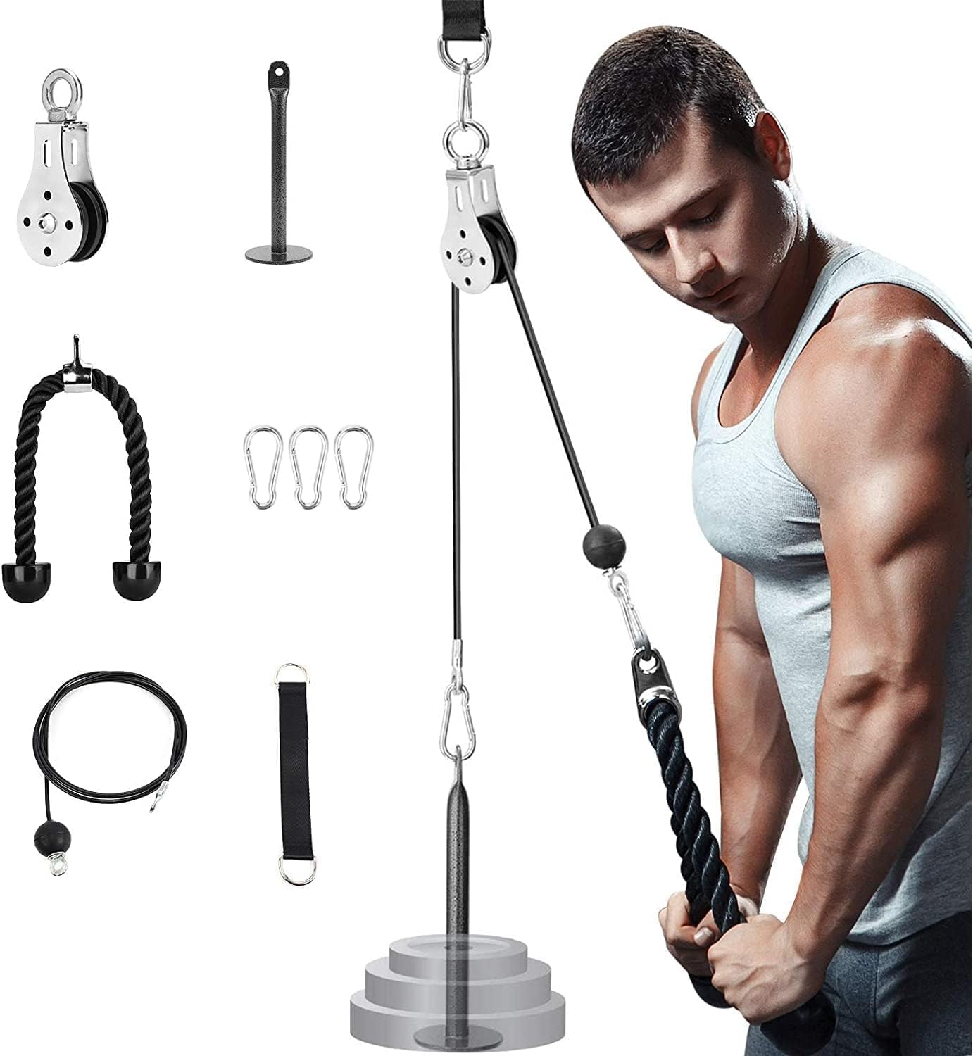 Joyzzz Pulley System Gym, Home Cable Pulley System with Silent Pulleys ...