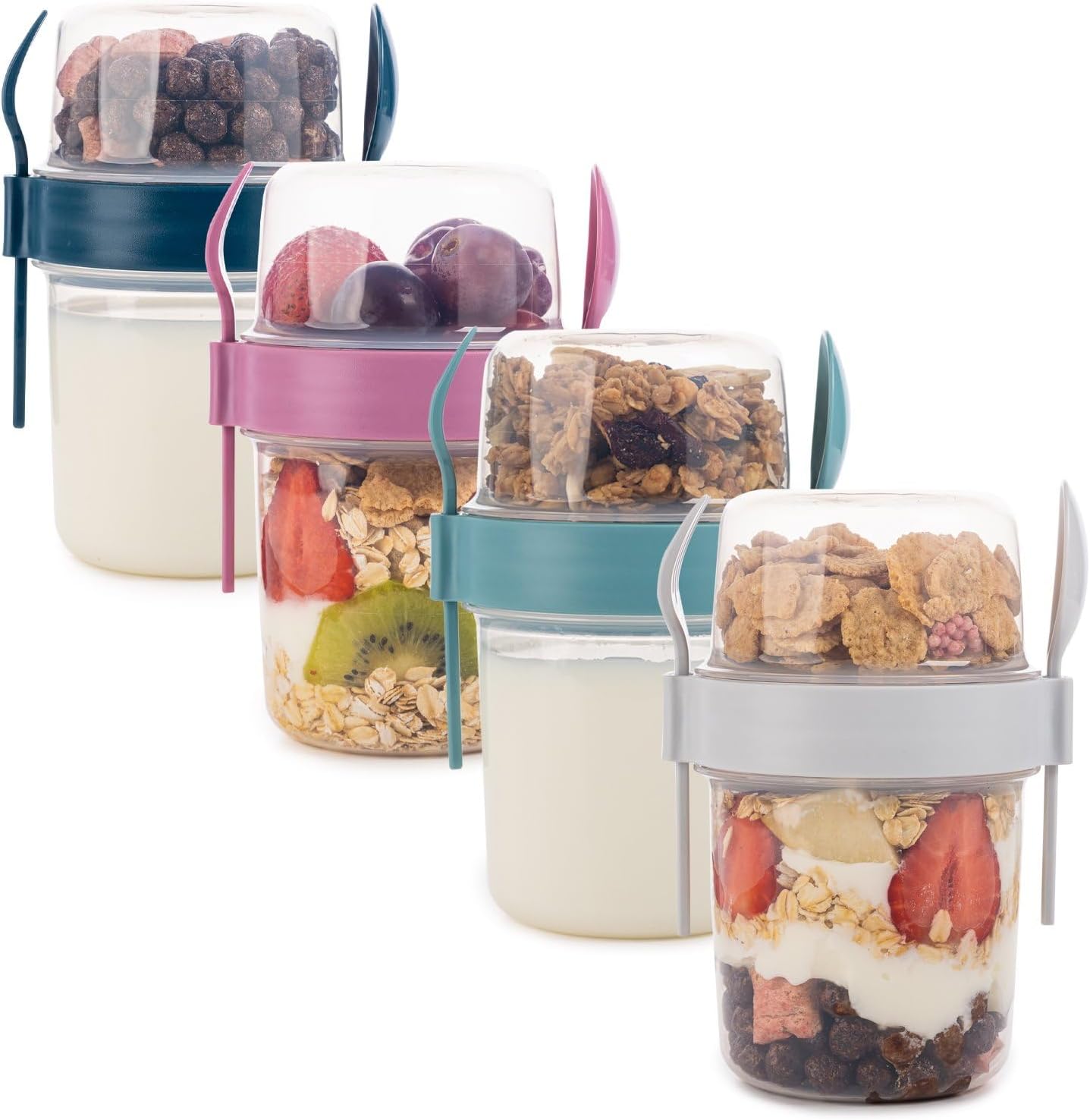 On The Go Cereal Yogurt Cups with Lids and Spoon, Overnight Oats ...