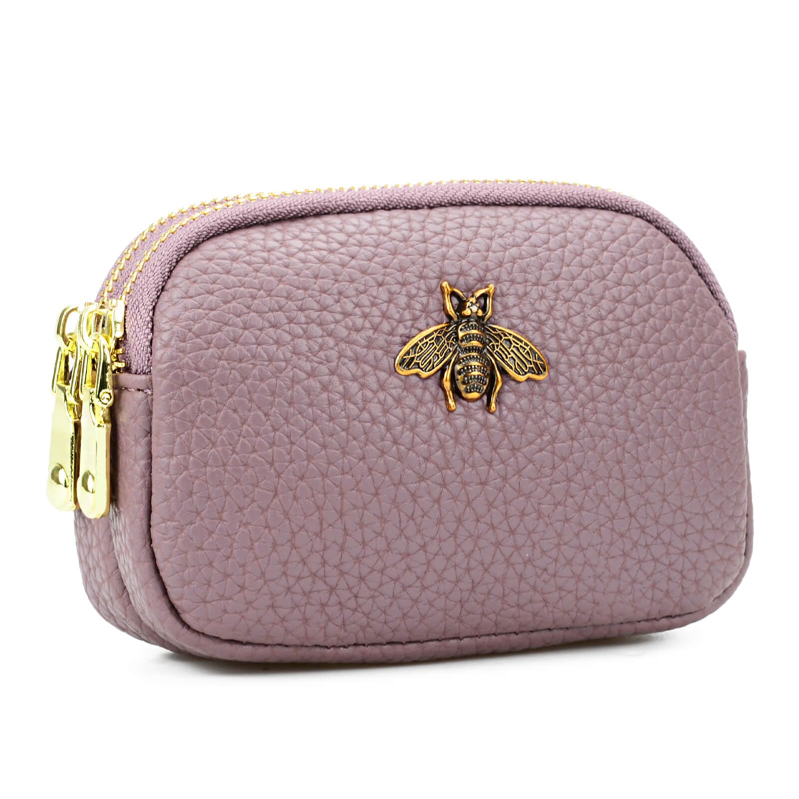 Amazon.com: WOZEAH Leather Coin Purse for Women Small 2 Zipper Change ...