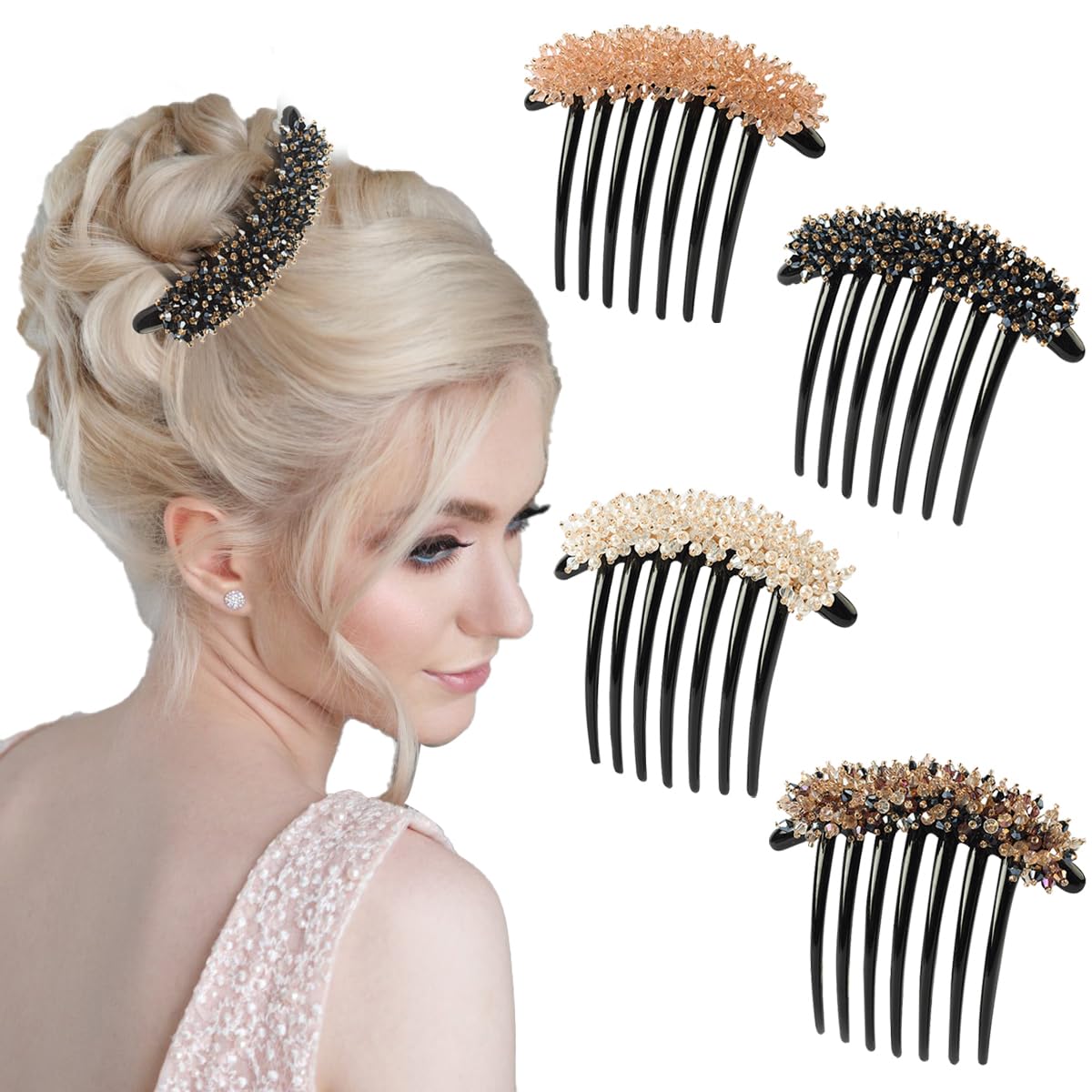 Amazon.com : Petunny 4Pcs Crystal Side Hair Comb Rhinestone Black ...
