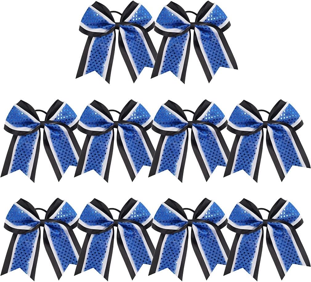 Amazon.com : Large Glitter Cheer Bows Girls Royal Blue Black Ponytail ...