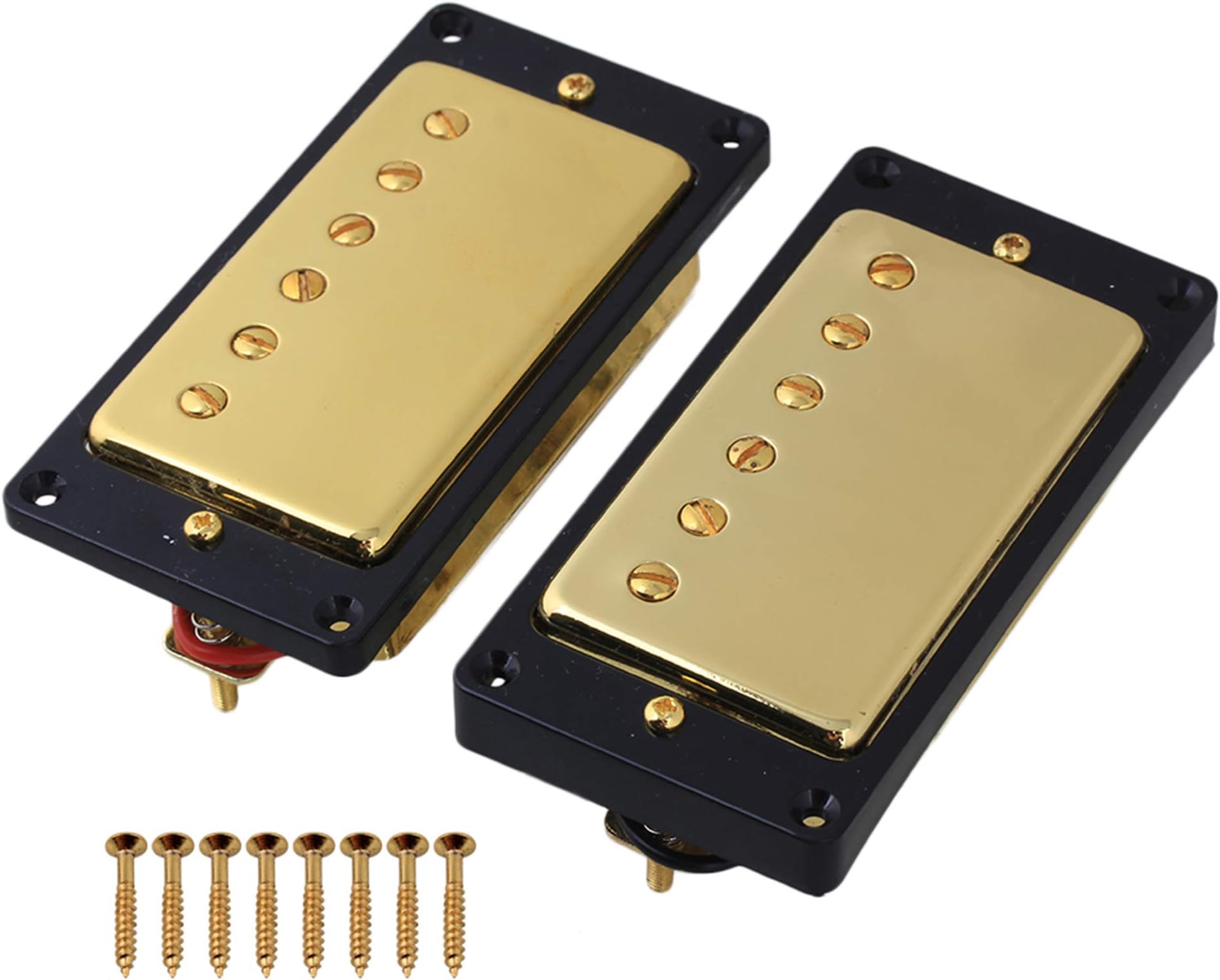 Yibuy Double Coil Golden Humbucker Black Pickup Set 50mm/52mm Frame for ...