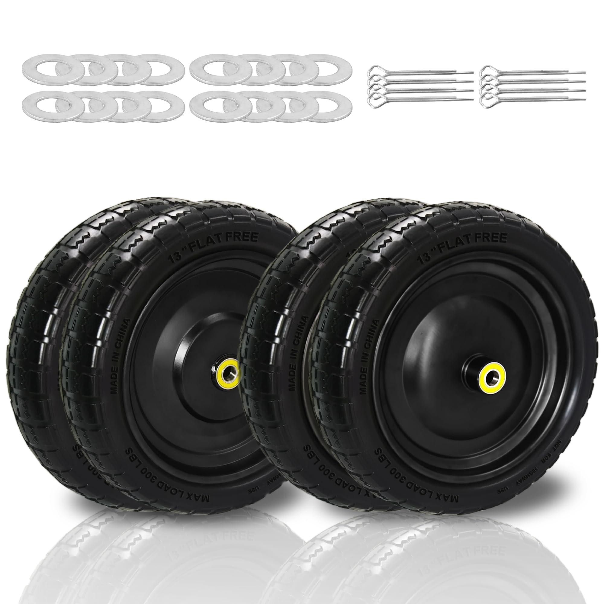 Amazon.com : 4PCS Upgrade 𝟏𝟑" Flat-Free Solid Rubber Tires Cart ...