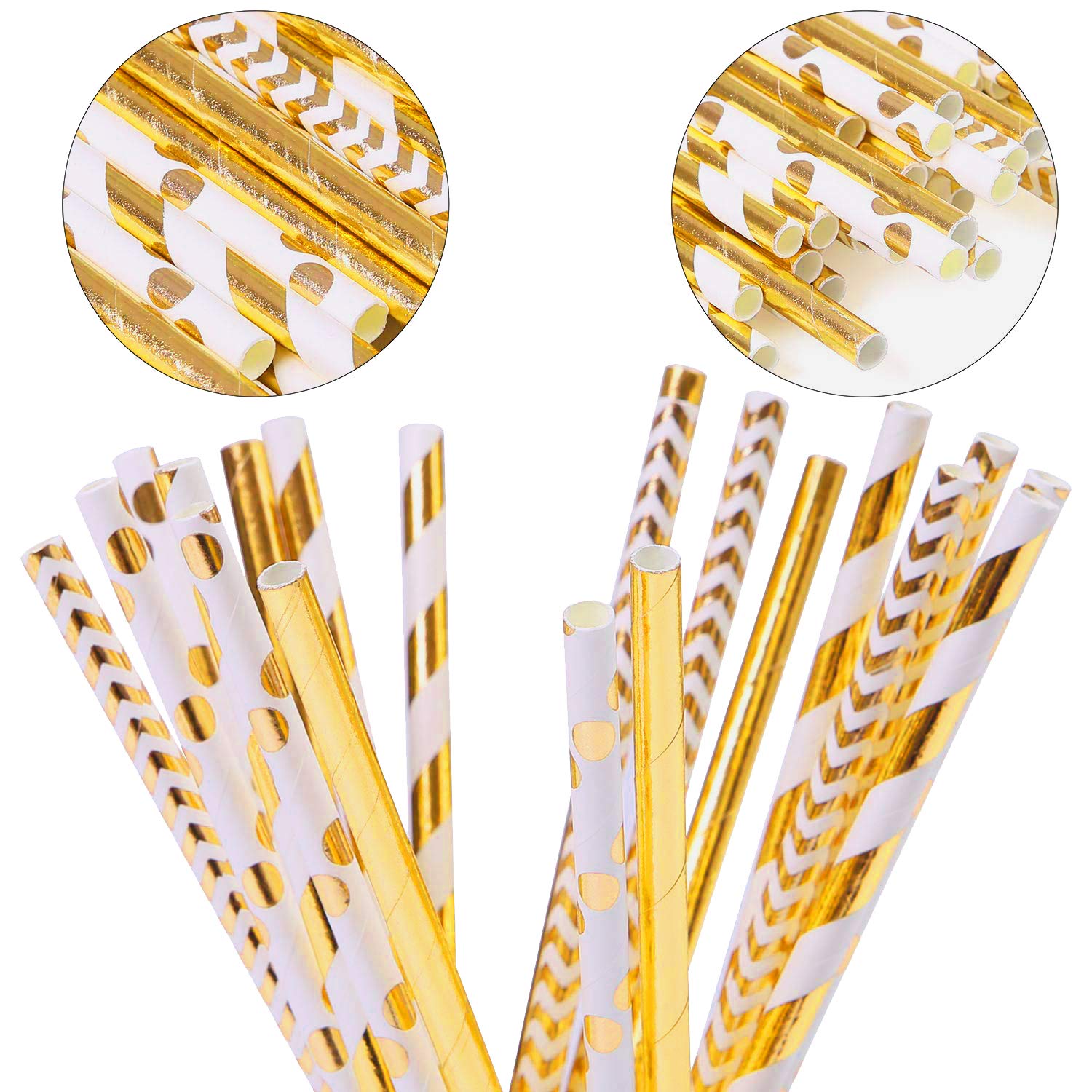 Snapklik.com : Paper Straws 200 Pack Biodegradable Gold 8.25" Straw For ...