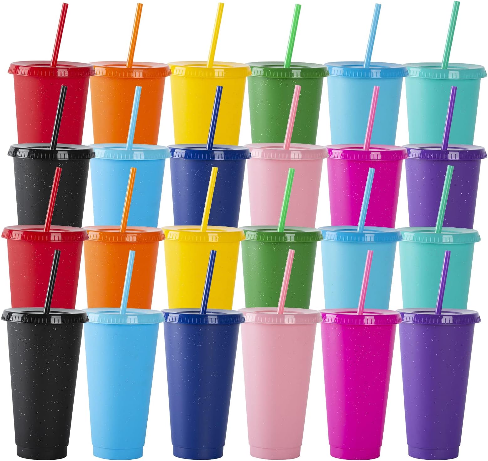 Lot de 24 gobelets avec paille et couvercle - Gobelets en plastique ...