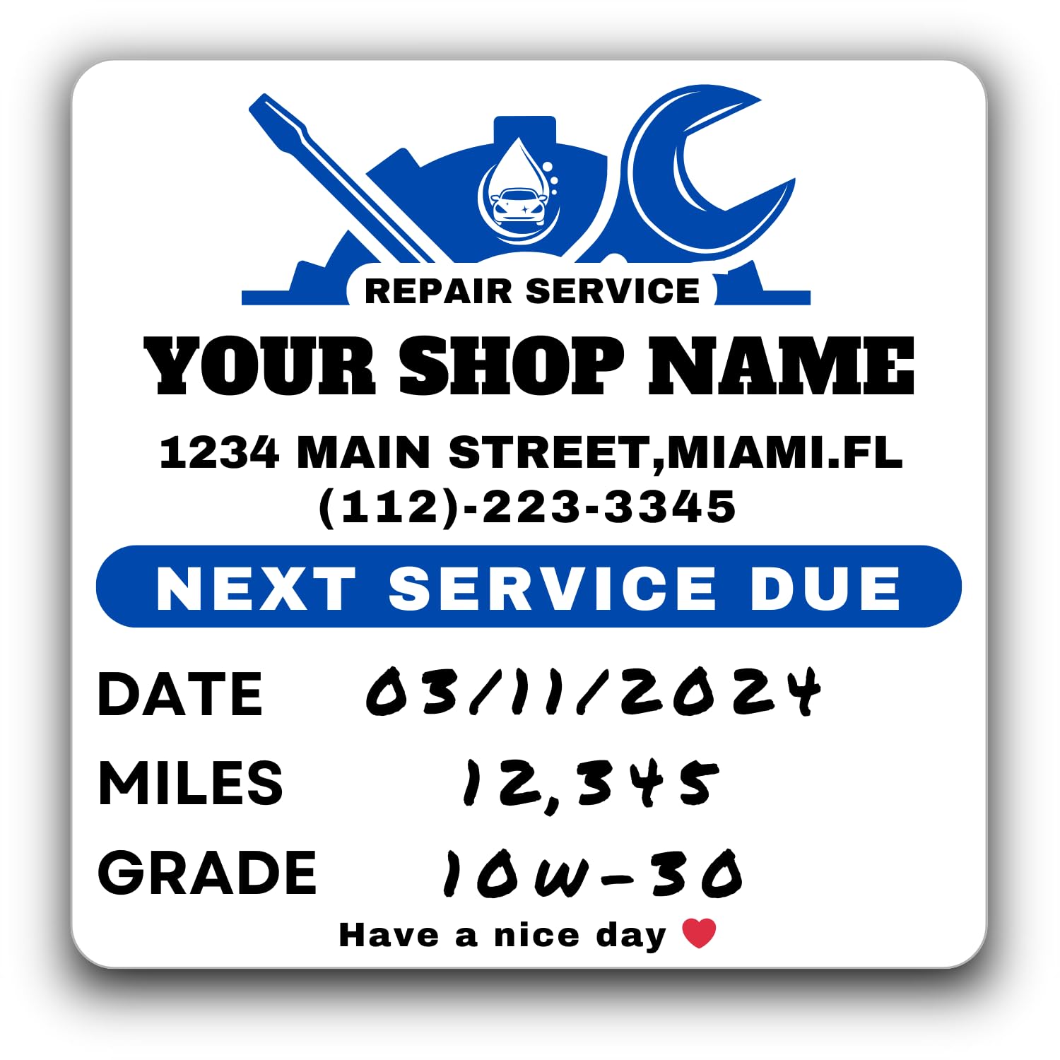Custom Oil Change Stickers with Your Shop Name Logo -Clear Oil Change ...