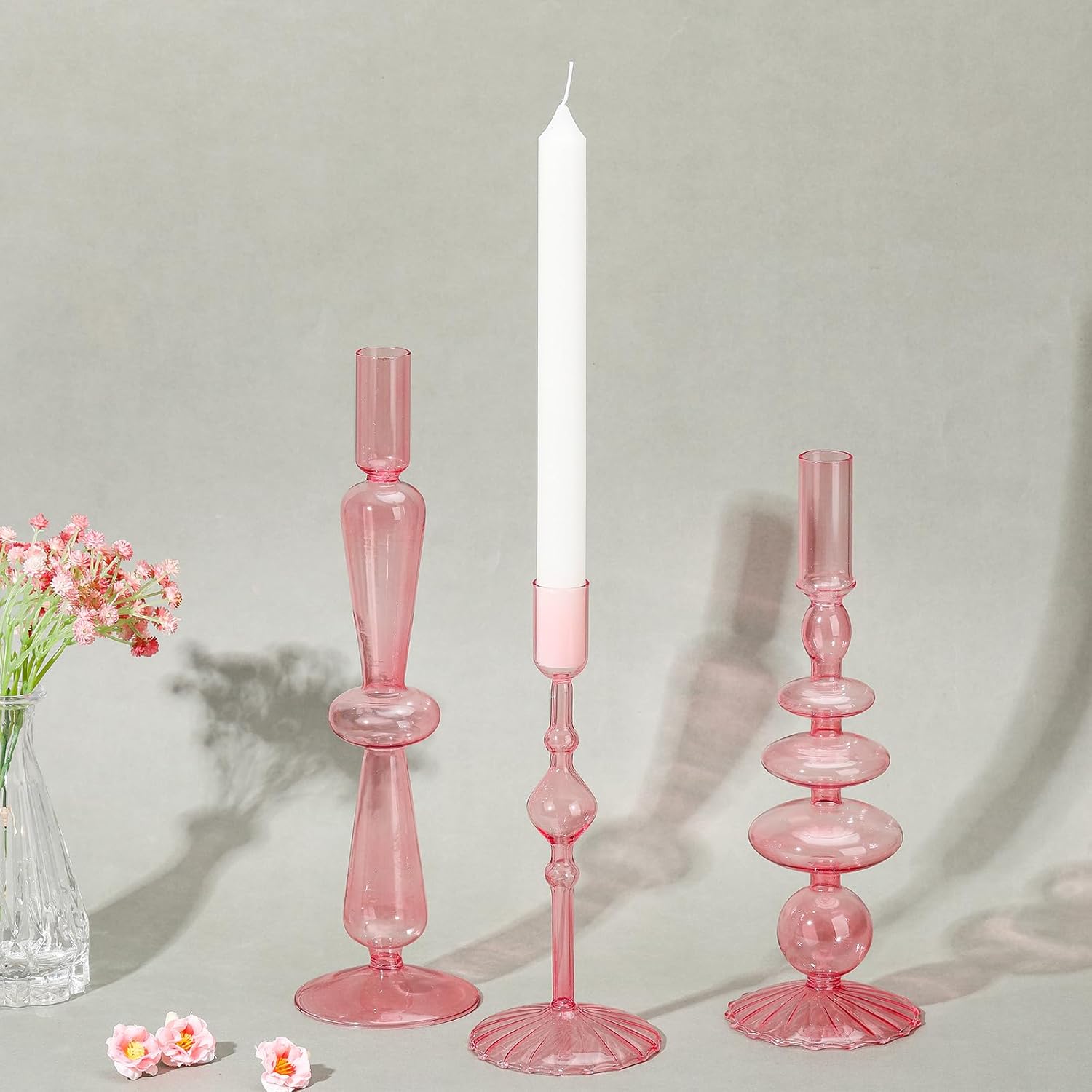 Amazon.com: Bokon 3 Pcs Glass Candlestick Holders Glass Taper Candle ...