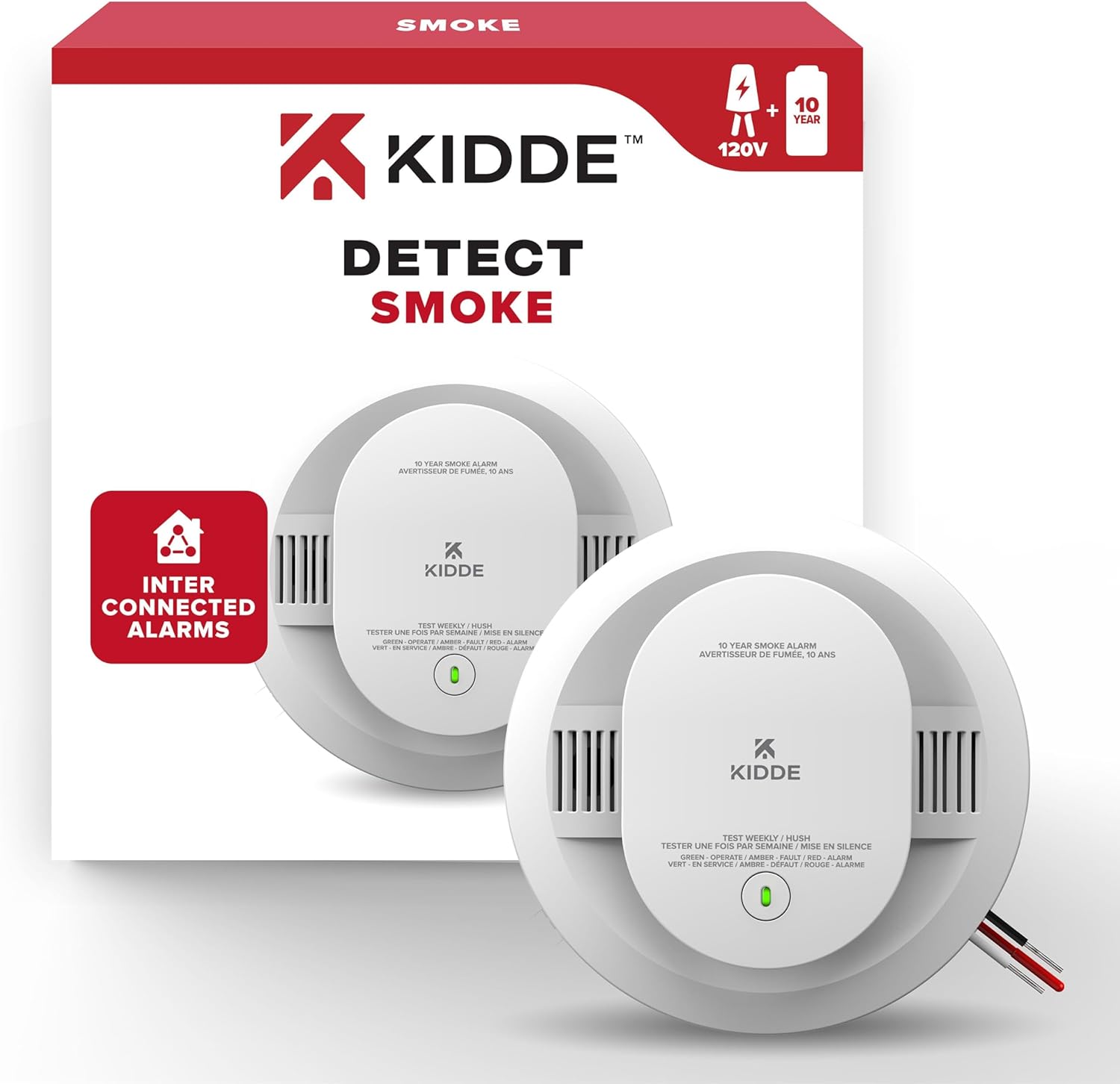 Kidde DETECT - 120V Photoelectric Smoke Alarm w/ 10 Year Backup Battery ...