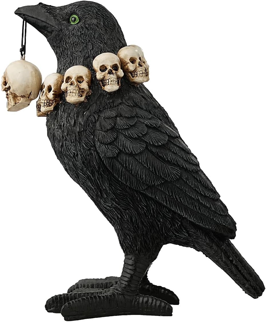 Amazon.com: Black Raven Perched On A Tree Stump Statue Halloween Home ...