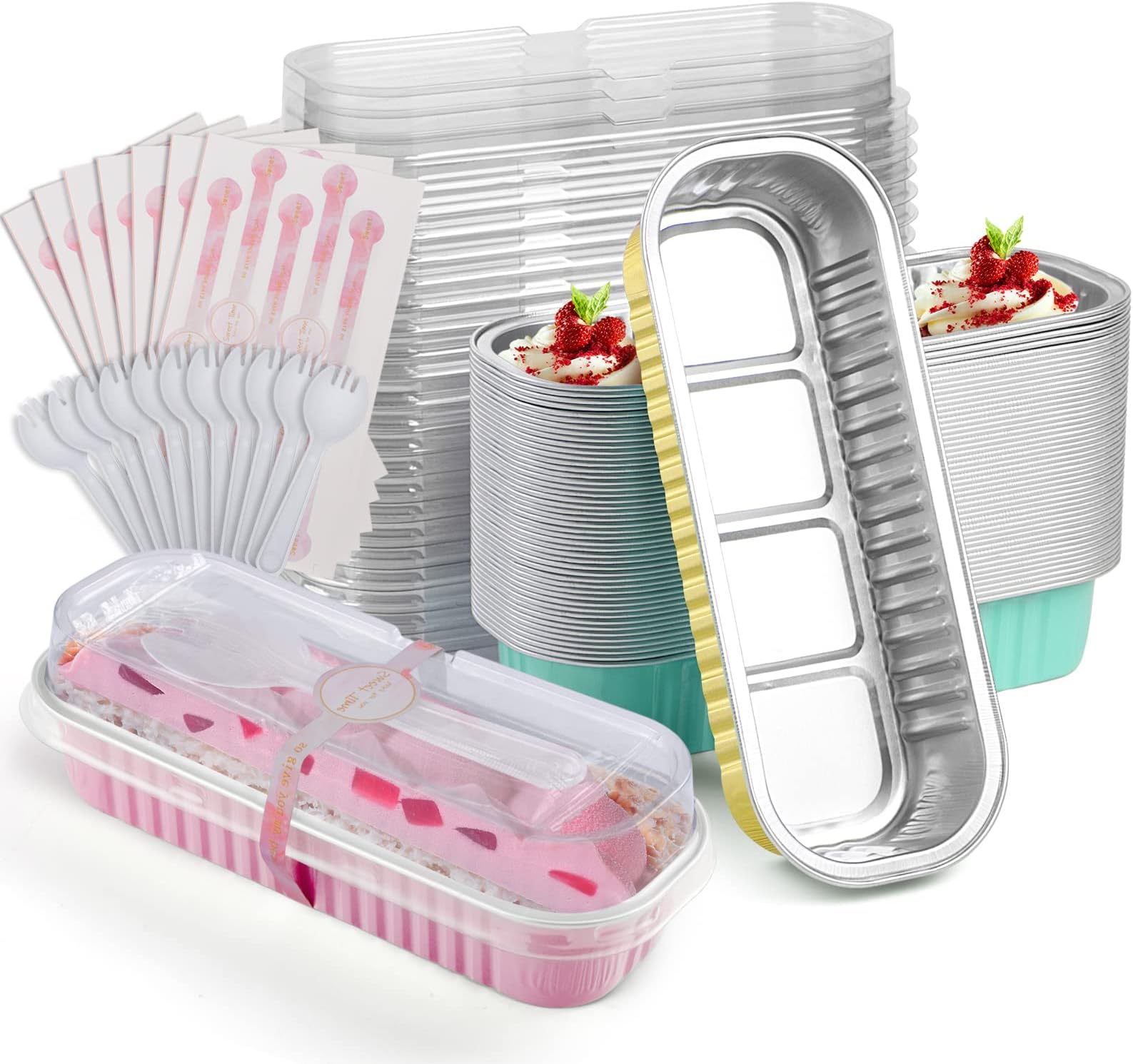 Amazon.com: Dandat 120 Pcs Mini Loaf Pans with Lids and Spoons, 60 7 Oz ...