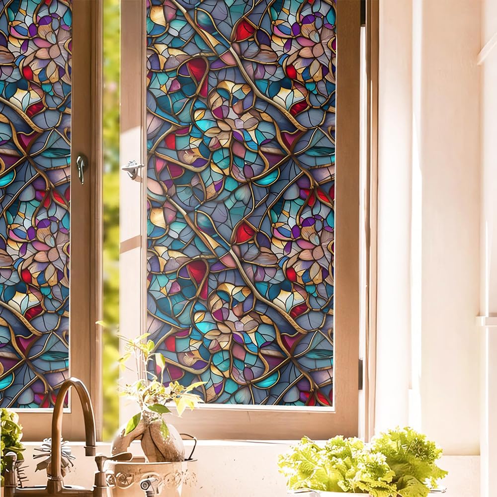 Amazon.com: 16“x118 Blue Red Stained Glass Double Side Window Films Art ...