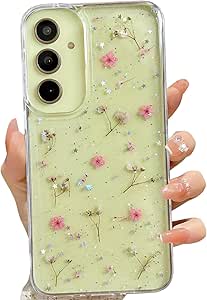 Amazon.com: LSEEKA for Samsung Galaxy A35 Clear Case with Pressed Real Dried Pink Flower Design ...