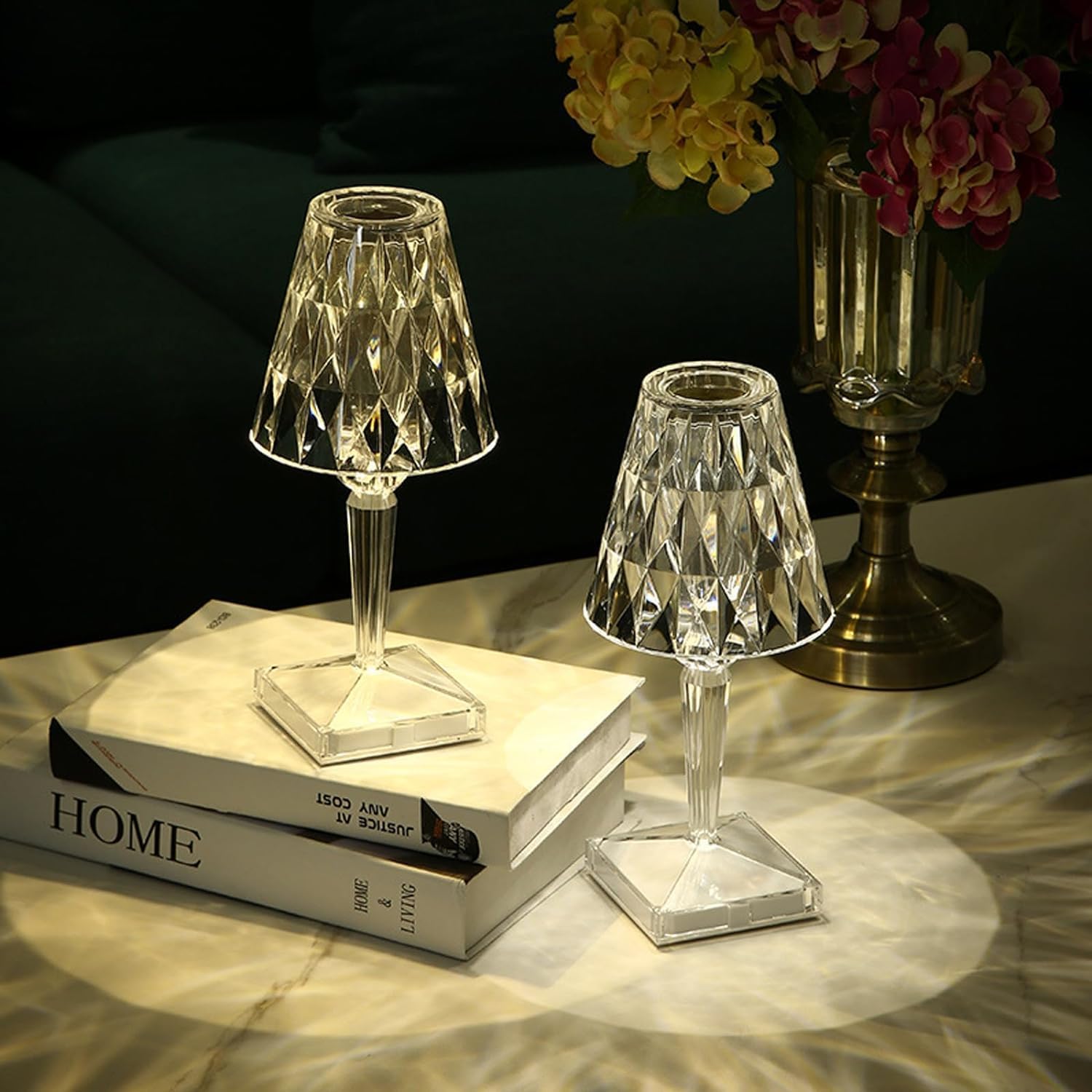 2Pack Crystal Table Lamp Cordless Small light, [2000mAh]Rechargeable ...