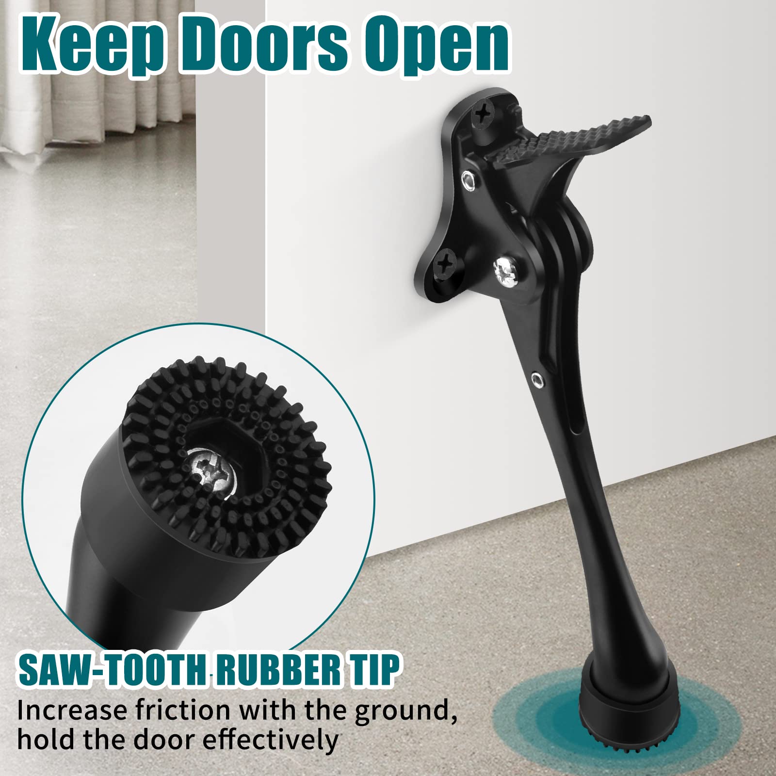 TOKPLNU Door Stoppers, 6Inch Long Kick Down Door Stop Black Heavy Duty ...