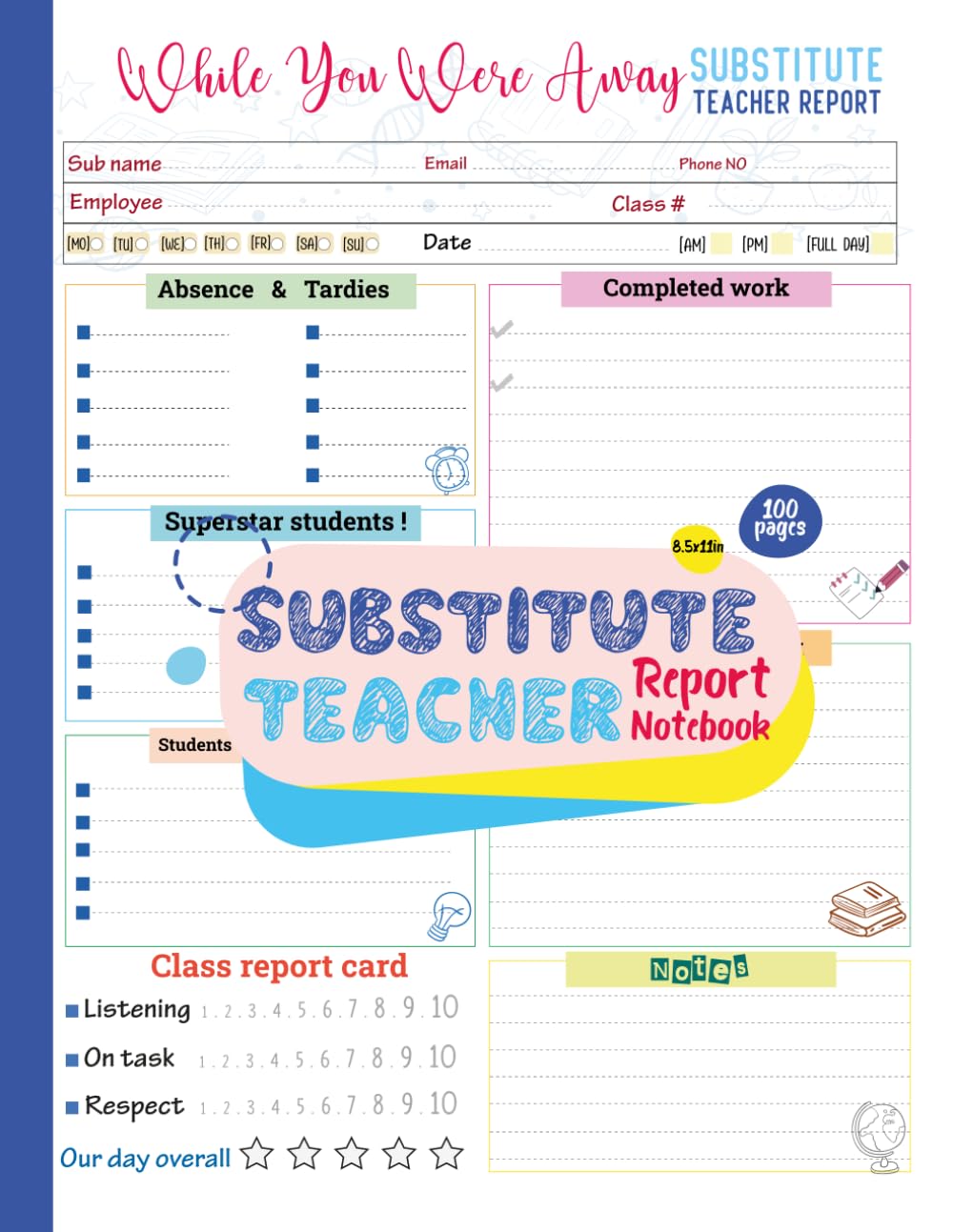 Amazon.com: Substitute Teacher Report Notebook: Get A Review On How The ...