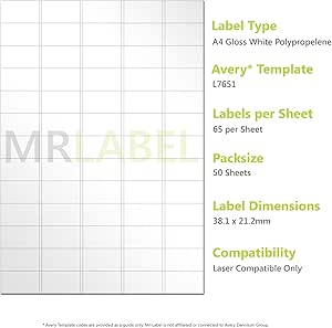 Avery Compatible A4 Self Adhesive Gloss Labels - L7651-50 Sheets ...
