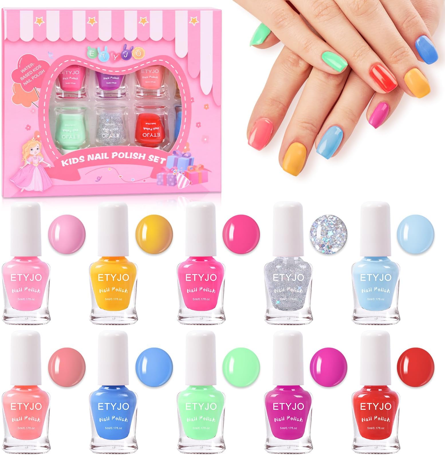 Amazon.com : ETYJO Kids Nail Polish Non-Toxic Nail Polish Set for Girls 10 rainbow Colors Water ...
