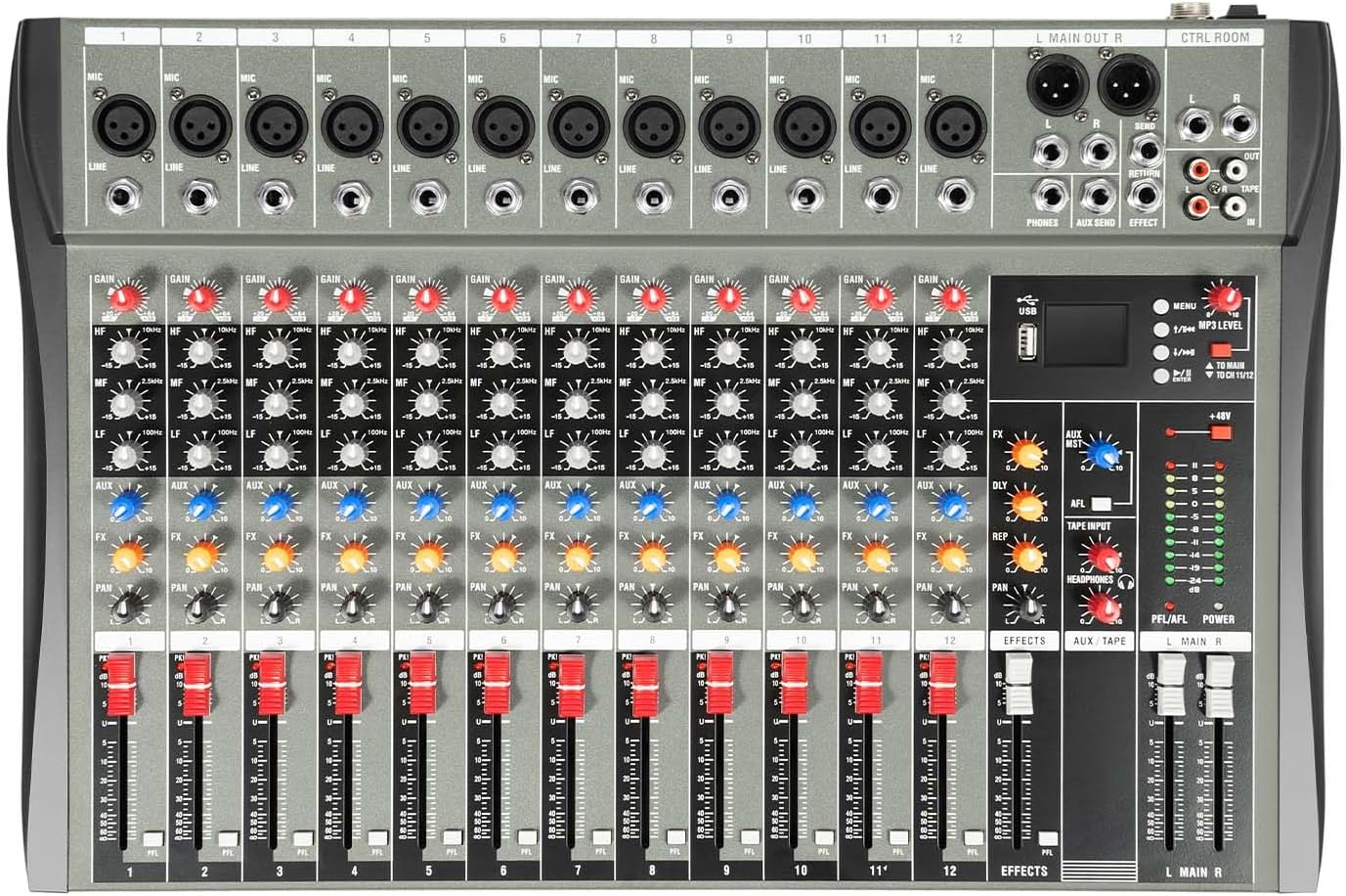 12Channel USB Professional Audio Mixer Sound Board Console Desk System ...