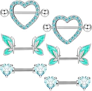 Amazon.com: FLOGWE 3Pairs 14G Heart Nipple Rings 316L Stainless Steel ...