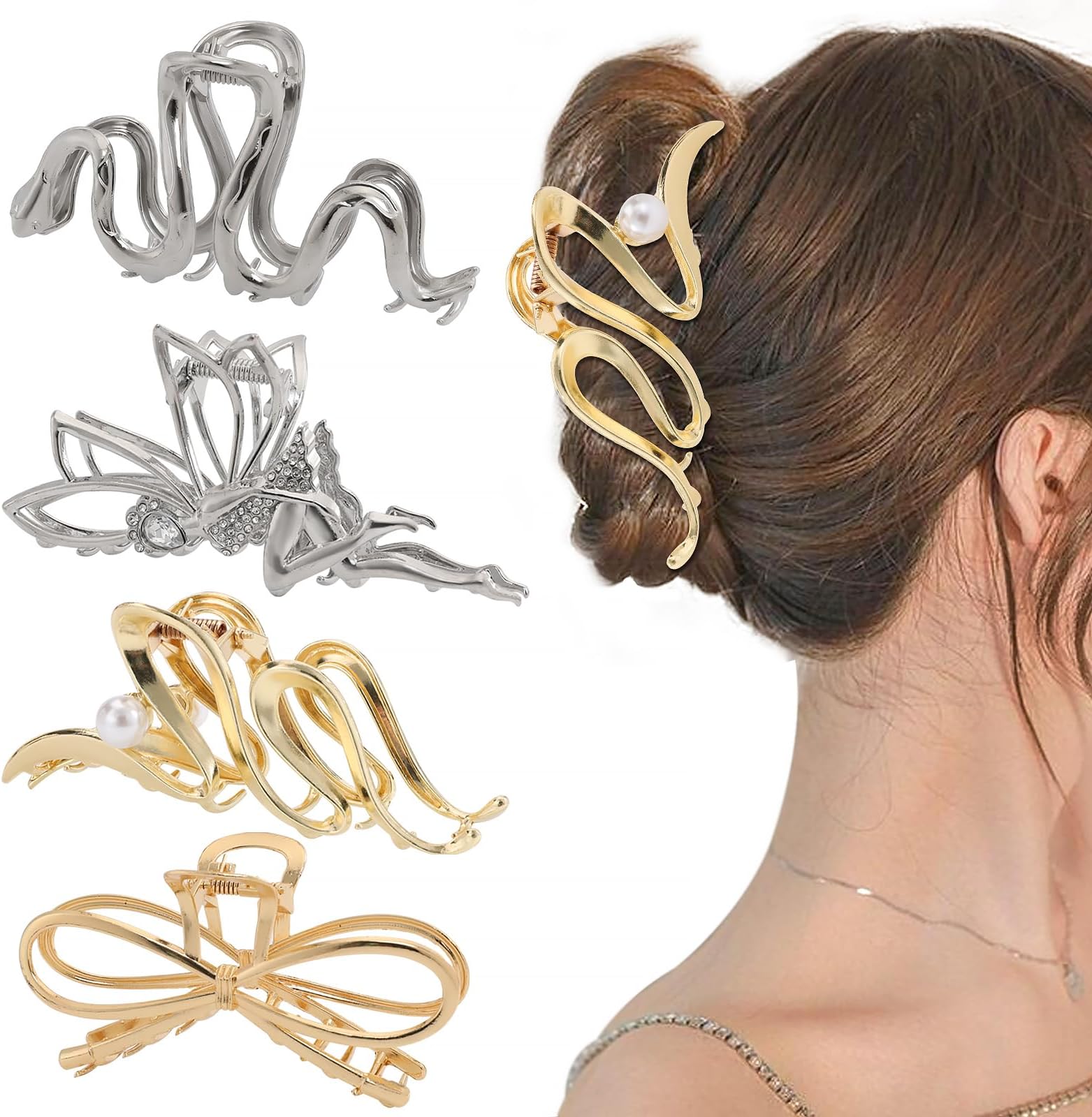 Amazon.com : Auseibeely 4 Pack Metal Hair Clips, Large Gold Claw Clips ...