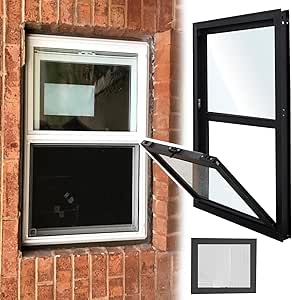 21x21in / 53x53cm Flush Mount Window That Open, Black, Large Aluminum ...