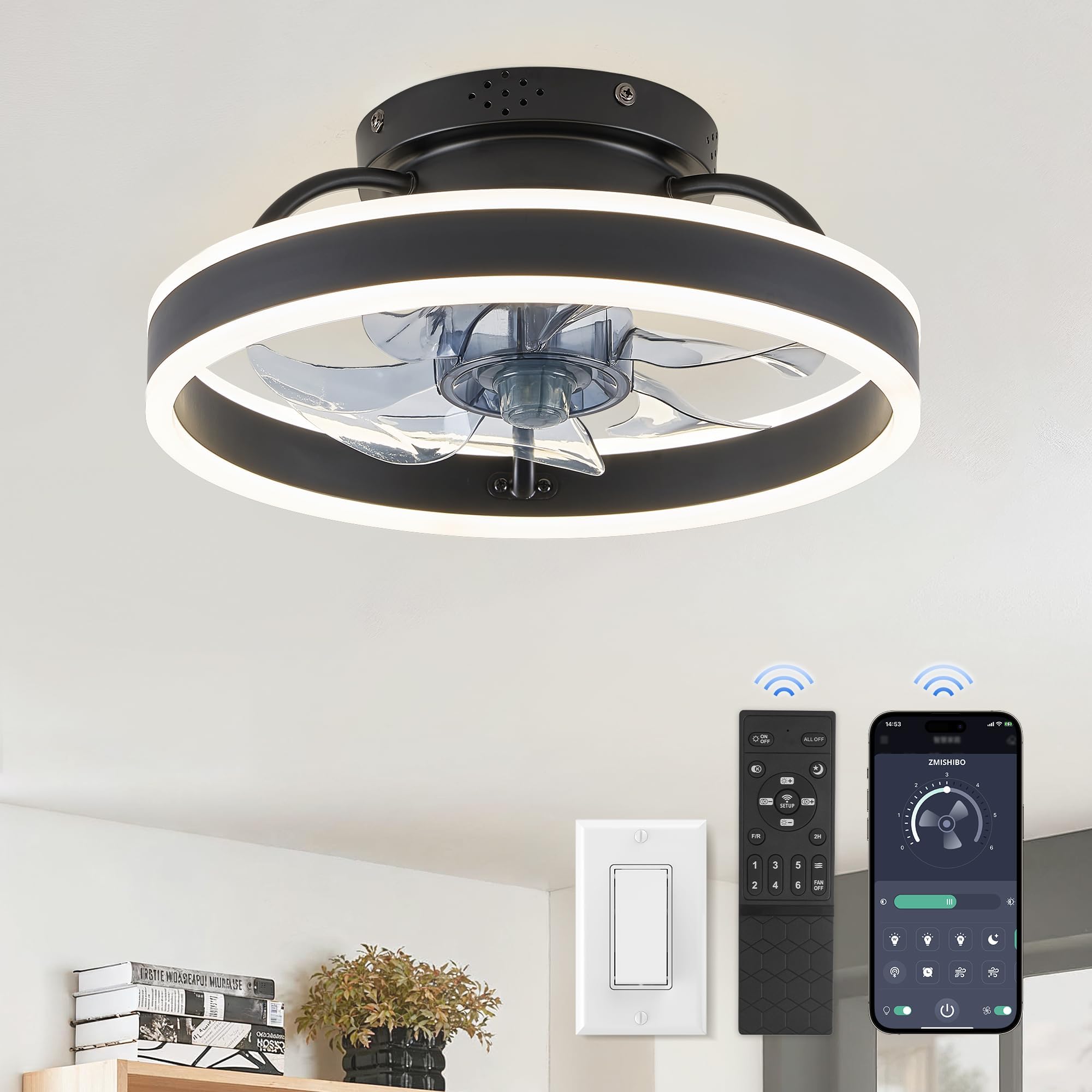 Acesal Modern Ceiling Fans with Lights: 19" Low Profile Ceiling Fan for ...