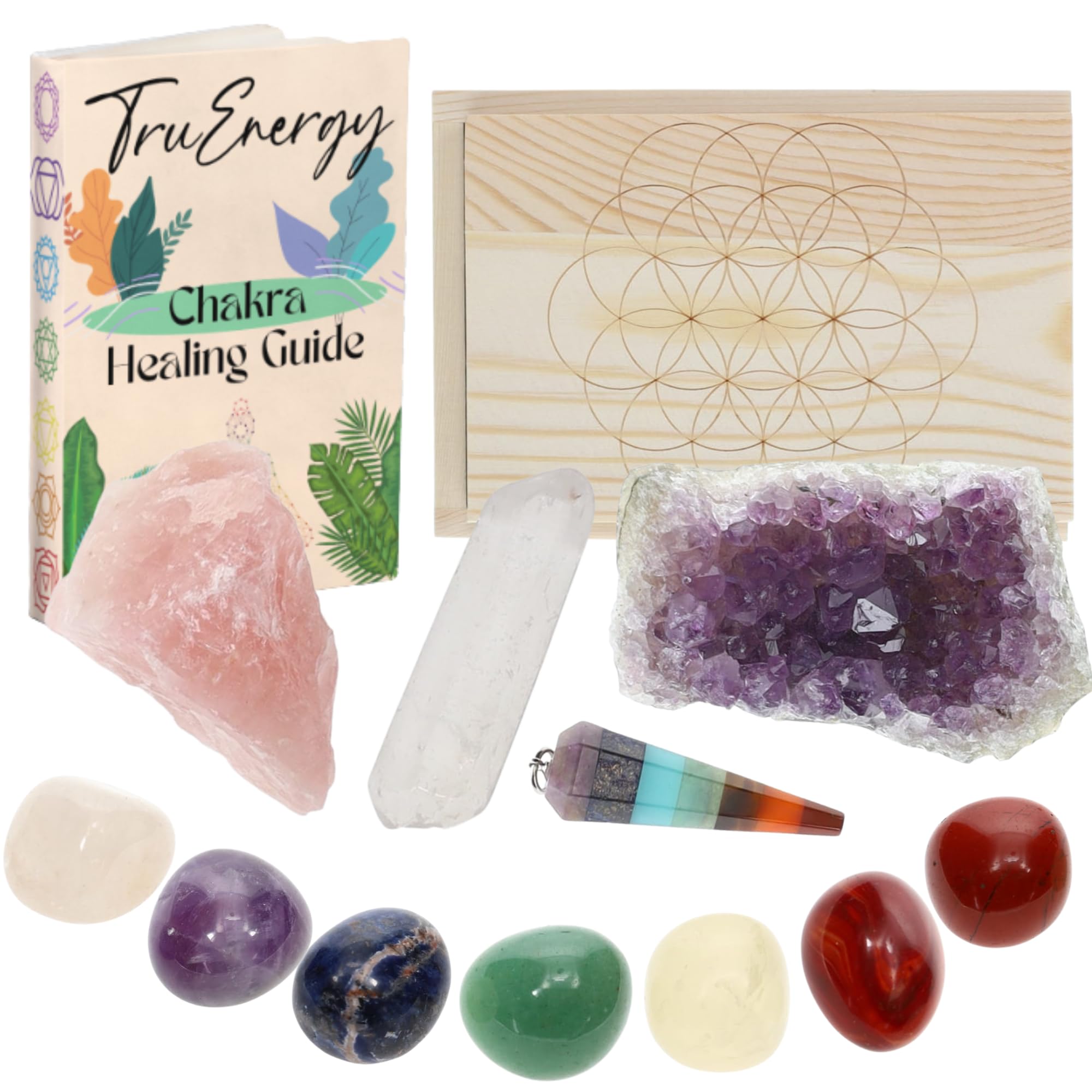 Amazon.com: Large Crystals and Healing Stones Kit in Wooden Box with ...