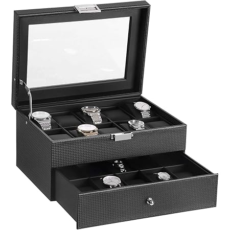 Amazon.com: BEWISHOME Watch Box Organizer with Valet Drawer - Real ...