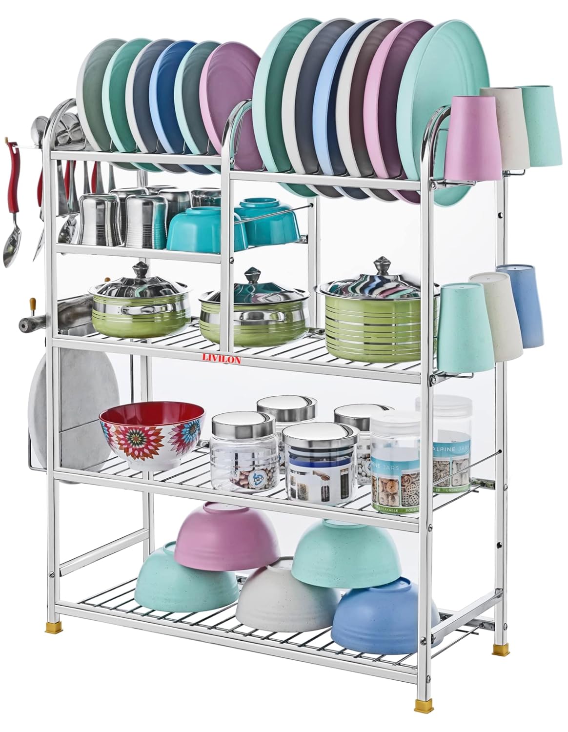 L LIVILON Wall Mount Tiered Shelf Kitchen Utensils 5 Shelf Dish Rack ...