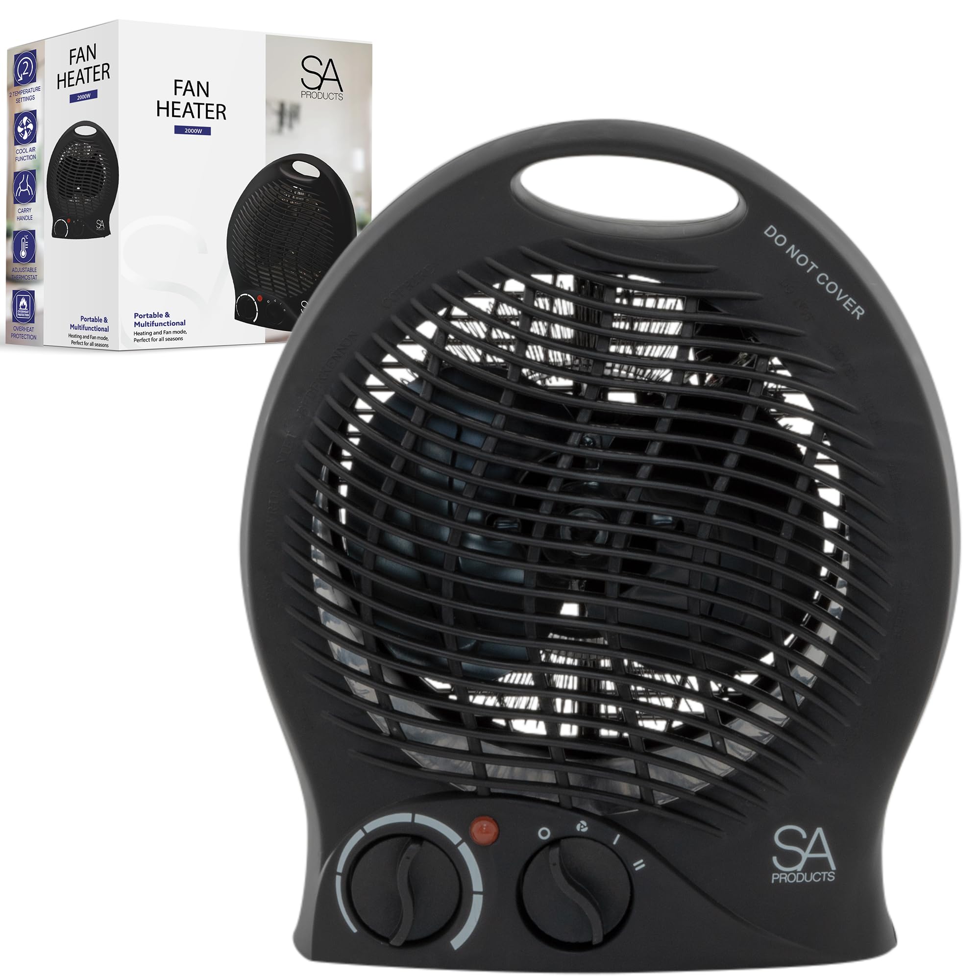 SA Products Fan Heater, Electric Heater, Portable Heater with 2 Heat ...