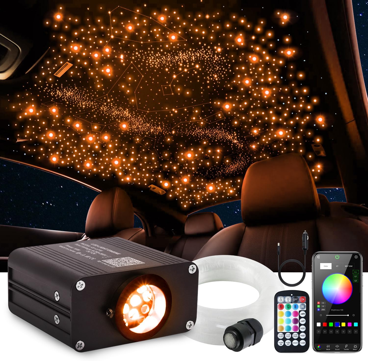 16W Fiber Optic Lights Kit Twinkle & Sound Activate 600pcs Optical ...