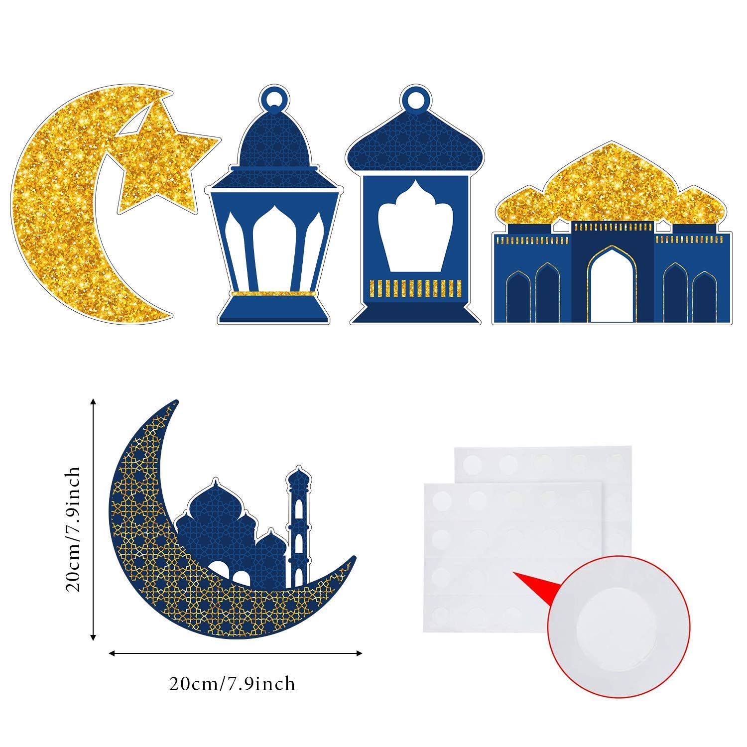 40 Pieces Eid Mubarak Party Decoration Eid Mubarak Cutouts Blue Gold ...