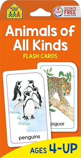 School Zone Animals of All Kinds Flash Cards: 56 Cards, Preschool ...