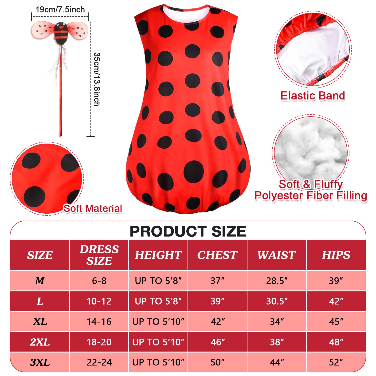 SATINIOR Women Ladybug Costume Set Internal fiber filling Adult Ladybug ...