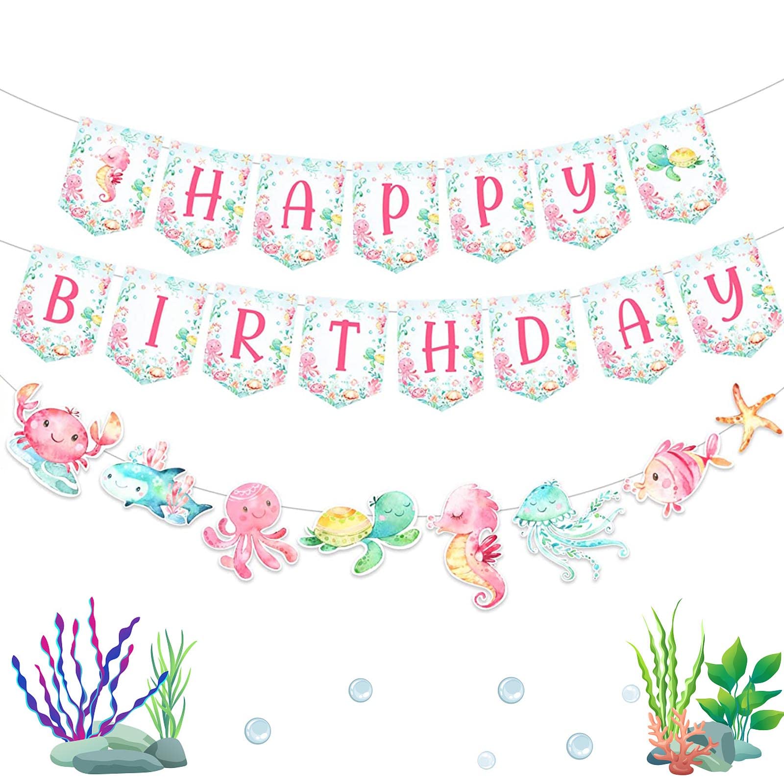 Amazon.com: Under the Sea Happy Birthday Banner - Ocean Birthday Party ...