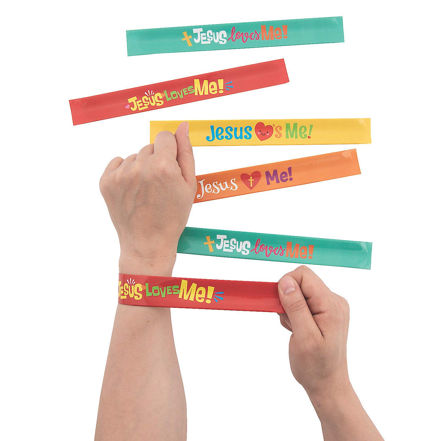 10 Inch Front Rise Jesus Loves Me Slap Bracelets - 12 Piece Religious ...