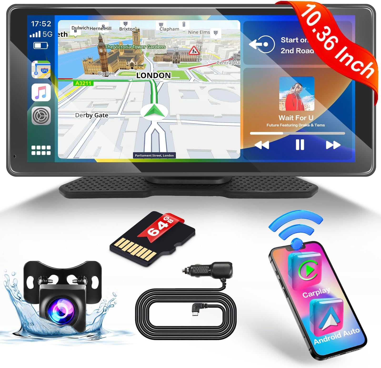 Hikity 10.36" Portable CarPlay Smart Display Car Stereo Supports ...