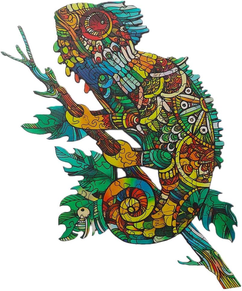 Amazon.com: Wooden Jigsaw Puzzles for Adults and Kids,Unique Chameleon ...
