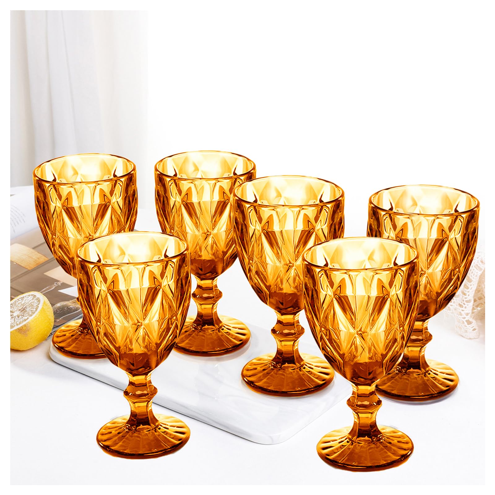 Vintage Wine Glasses Set of 6, Plastic Reusable 12 Ounce Colored Water ...