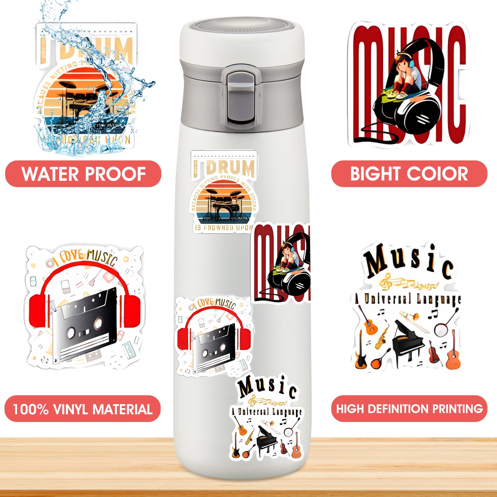Snapklik.com : 100 Pcs Music Stickers Guitar Stickers, Funny Music ...