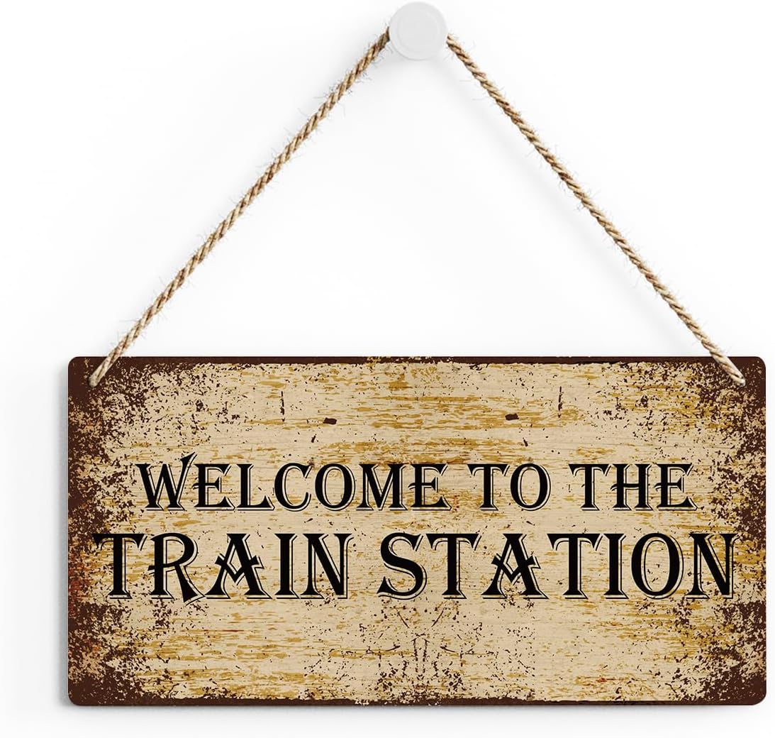 Amazon.com: SENJIAN Rustic Train Station Wood Decor Sign, Retro Welcome ...