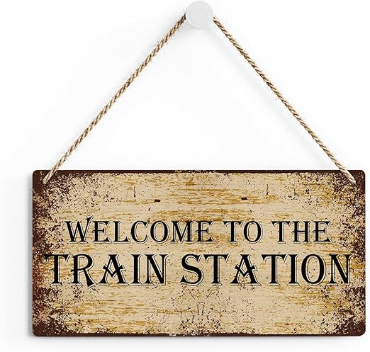 Amazon.com: SENJIAN Rustic Train Station Wood Decor Sign, Retro Welcome ...