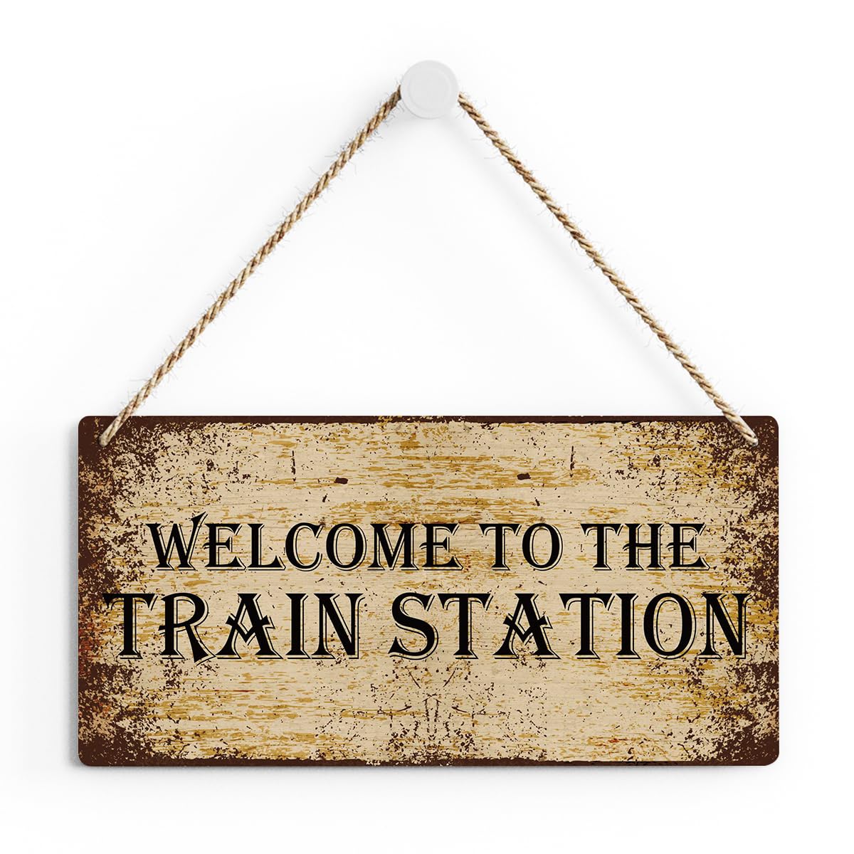 Amazon.com: SENJIAN Rustic Train Station Wood Decor Sign, Retro Welcome ...