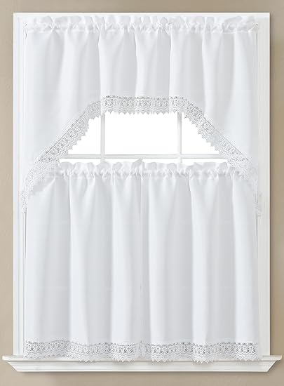 Amazon.com: GLORY RUGS 3pc Kitchen Curtain Solid White Valance Set 1 ...