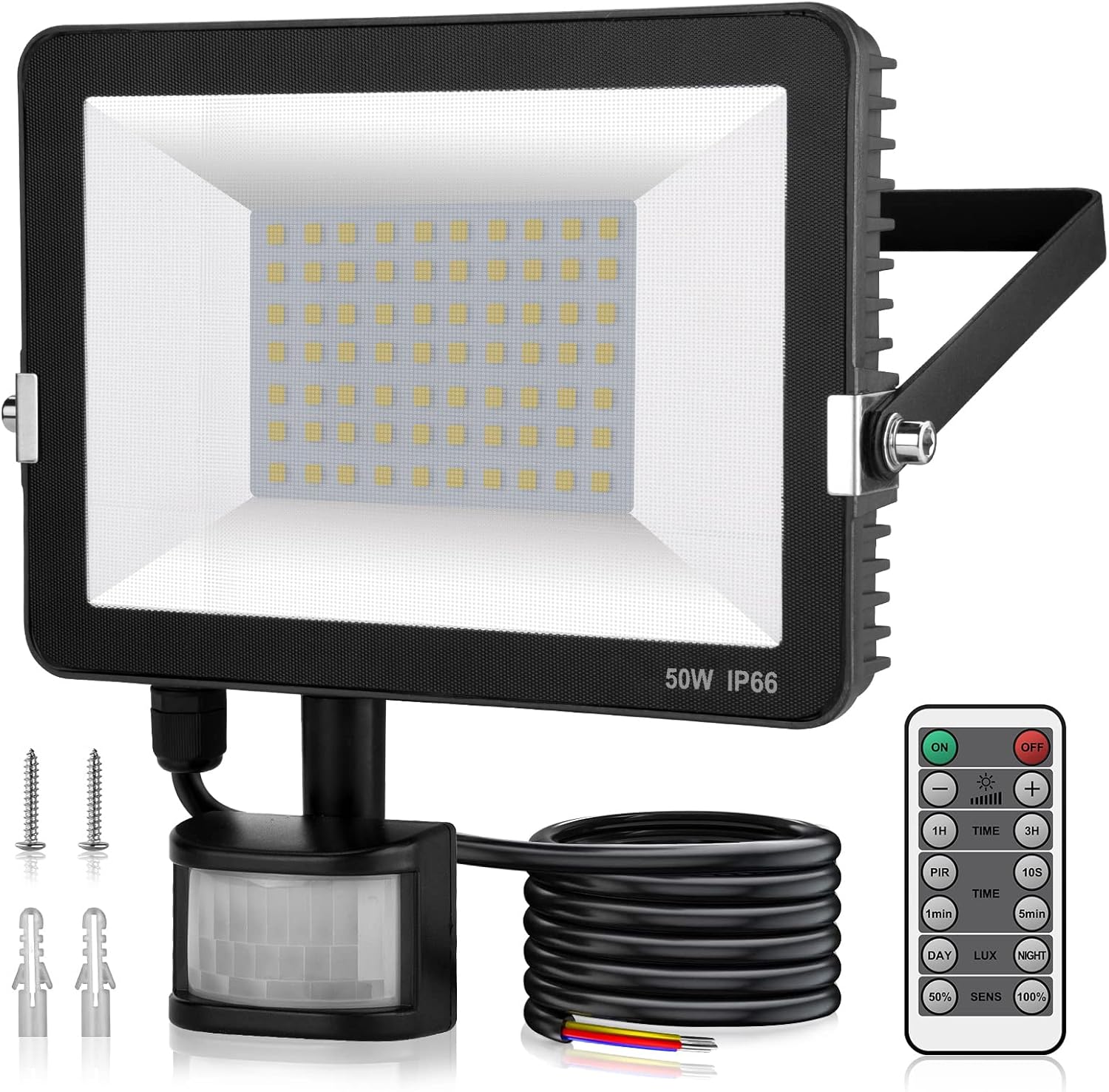 Immver 50W Security Lights Outdoor with IR Remote Control, PIR Motion ...