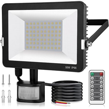Immver 50W Security Lights Outdoor with IR Remote Control, PIR Motion ...