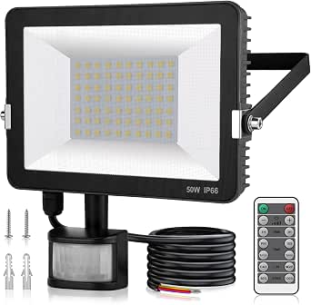 Immver 50W Security Lights Outdoor with IR Remote Control, PIR Motion ...
